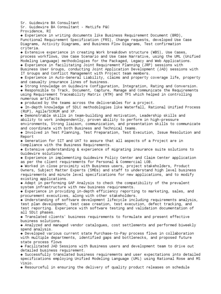 Guidewire Resume | PDF | Scrum (Software Development) | Use Case