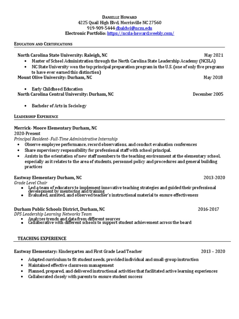 Danielle Howard New Resume | PDF | Teachers | Education Theory