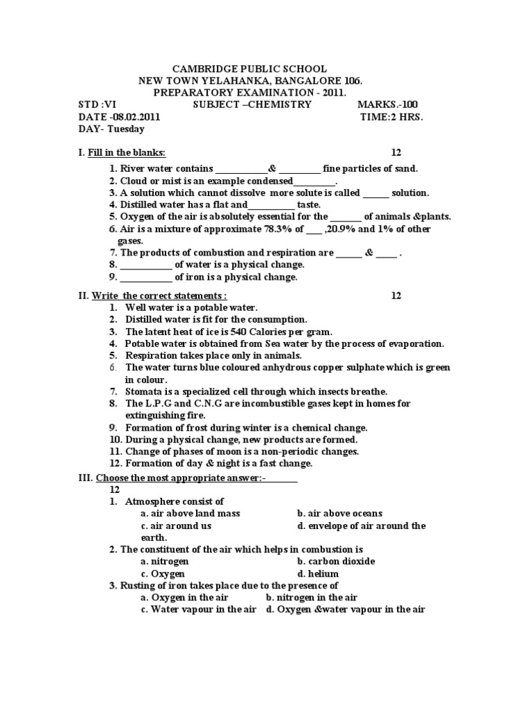 Preparatory Vi Chemistry | PDF | Carbon | Water