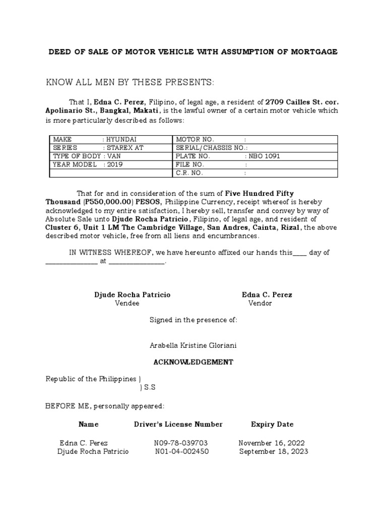 Deed of Sale - NBO 1091 | PDF | Real Property Law | Civil Law (Common Law)