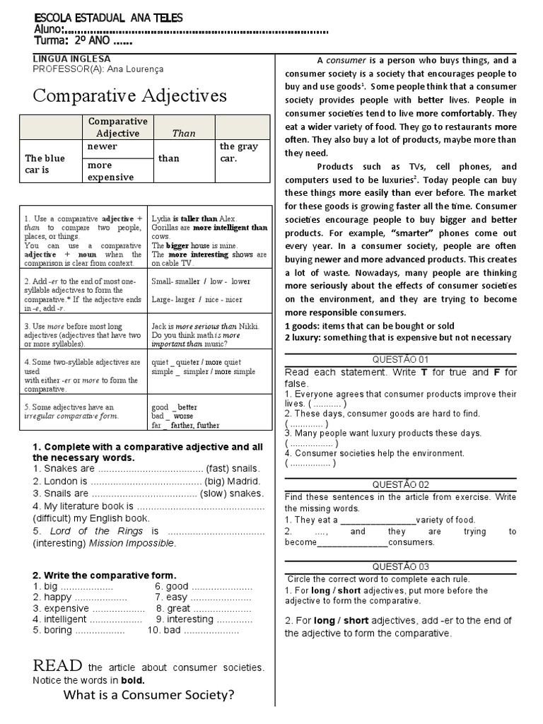 Comparative Adjectives: What Is A Consumer Society? | PDF | Adjective ...
