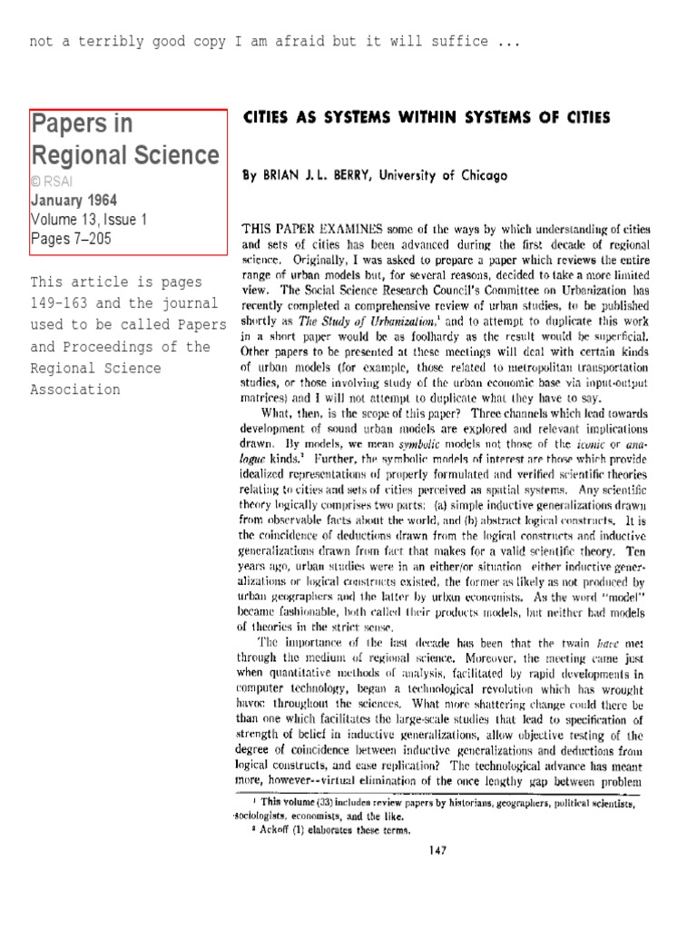 Berry Brian - Cities As Systems Within Systems of Cities - 1964 | PDF