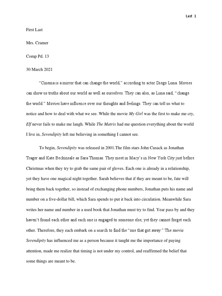 Example Film Analysis Essay 3 | PDF