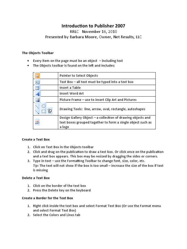 Intro Publisher Handout November 2010 | PDF | Page Layout | Graphical ...