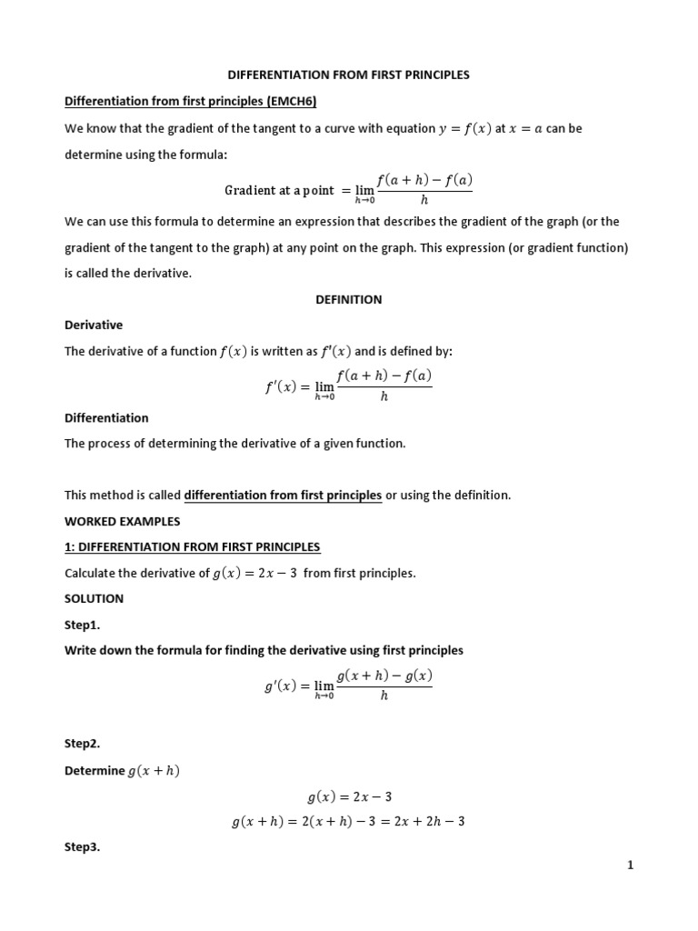 Differentiation From First Principles | PDF | Gradient | Derivative