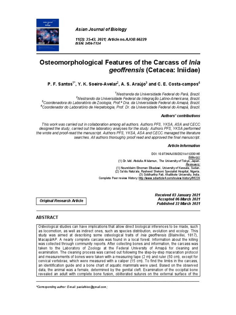 Osteomorphological Features of The Carcass of Inia: Geoffrensis ...