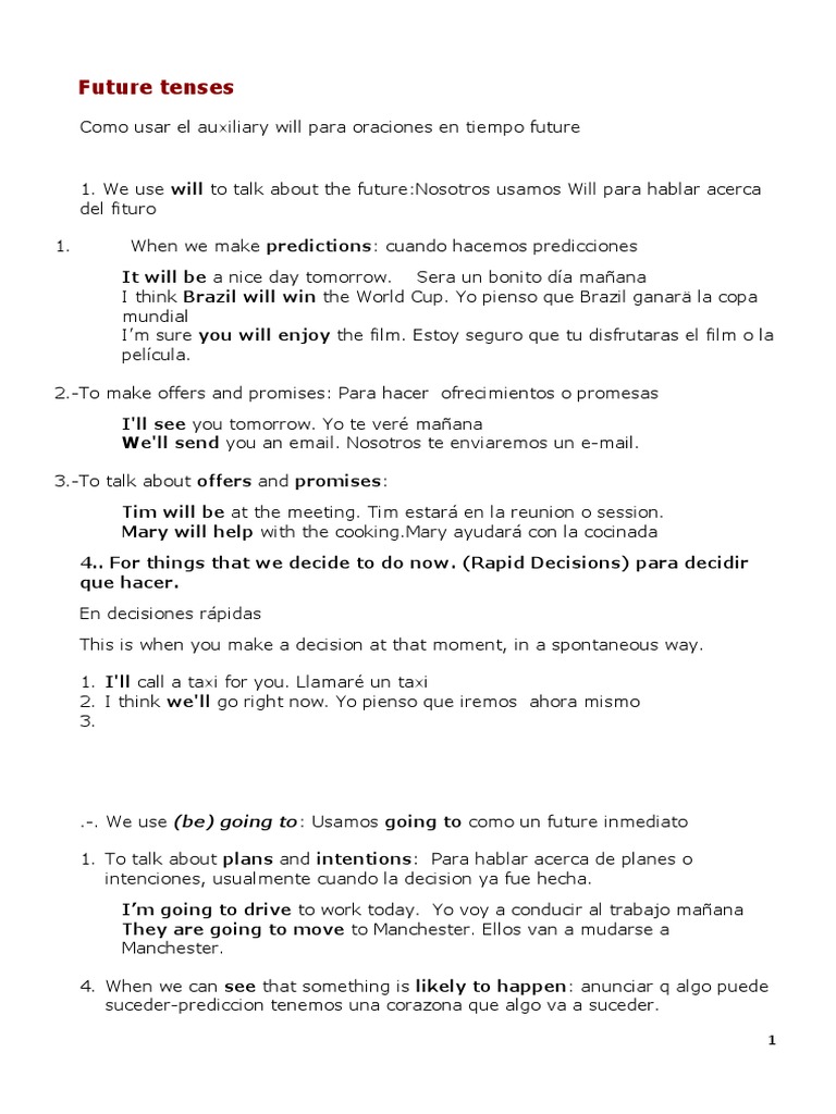 Uso de "Will" y "Going To" en Futuro | PDF | Morphology | Grammatical ...