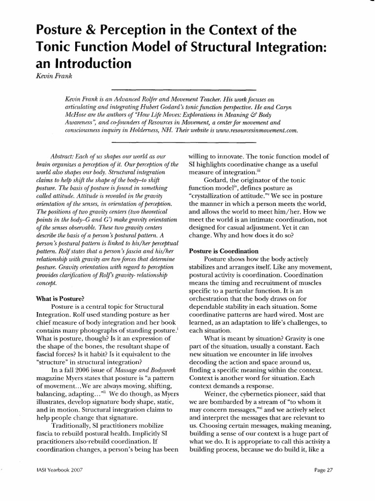 Kevin Frank - Posture and Perception in The Context of The Tonic Function Model of Structural ...