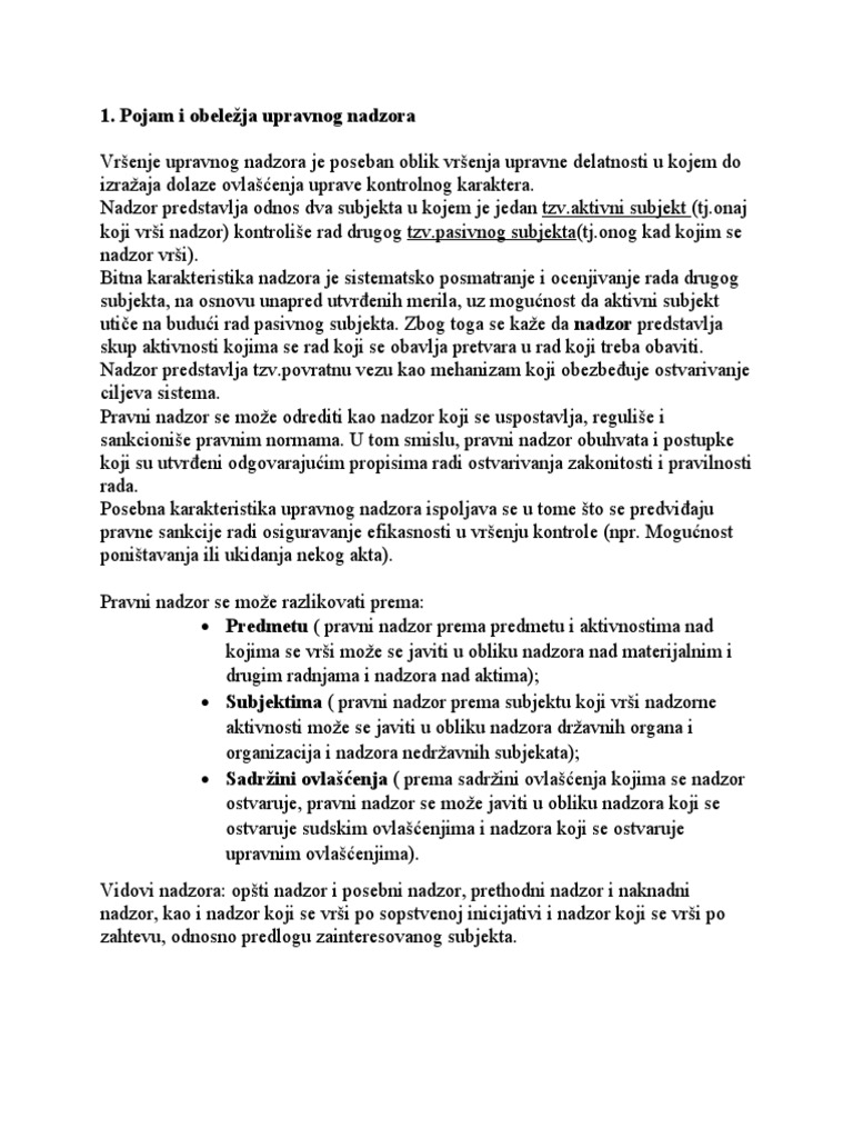 Pojam I Obeležja Upravnog Nadzora | PDF