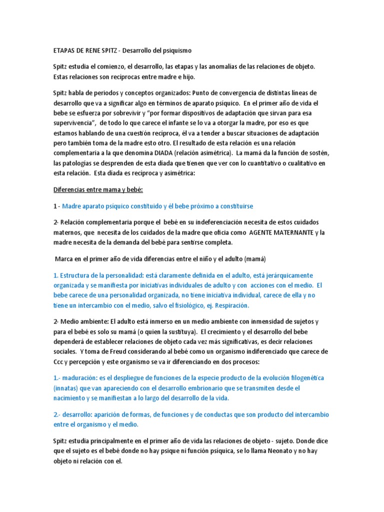 Etapas de Rene Spitz | PDF | Psique (psicología) | Adultos