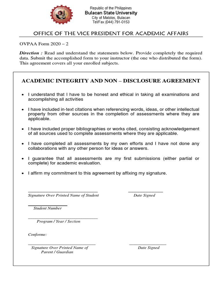 Academic Integrity Agreement Form | PDF | Career & Growth | Business