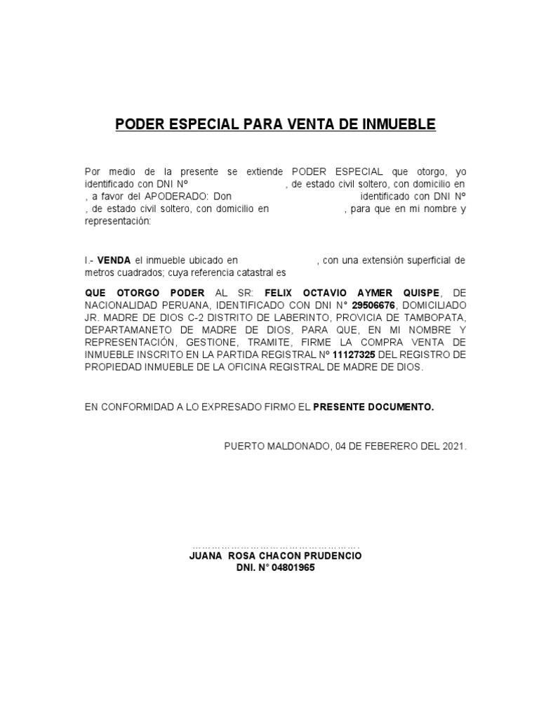 Poder Especial para Venta de Inmueble | PDF