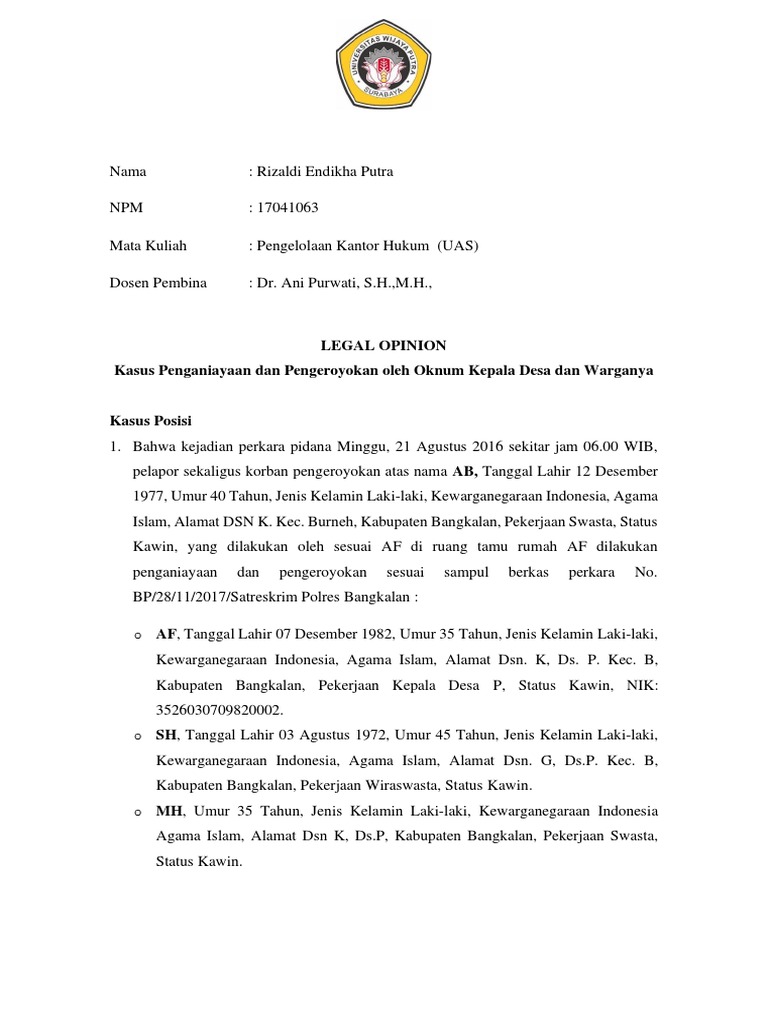 Legal Opini (UAS) | PDF | Ilmu Sosial