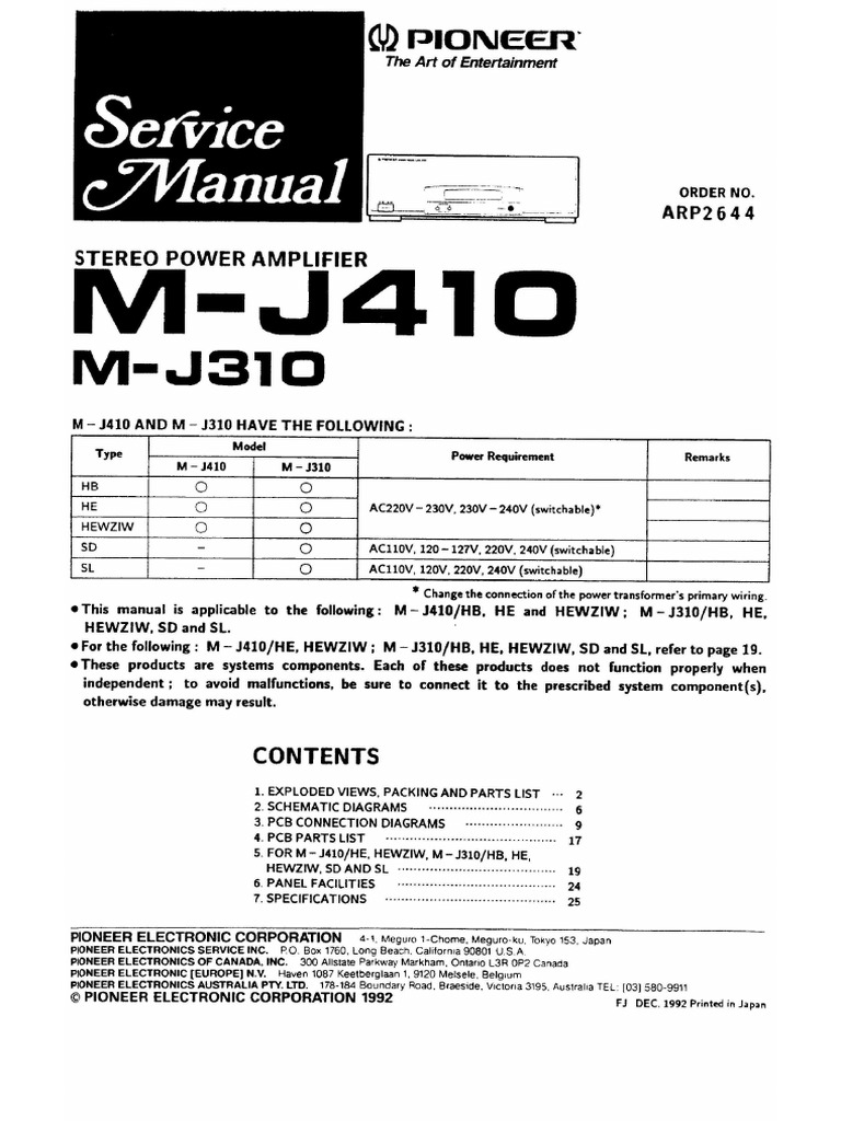 Pioneer M j410 M j310 | PDF