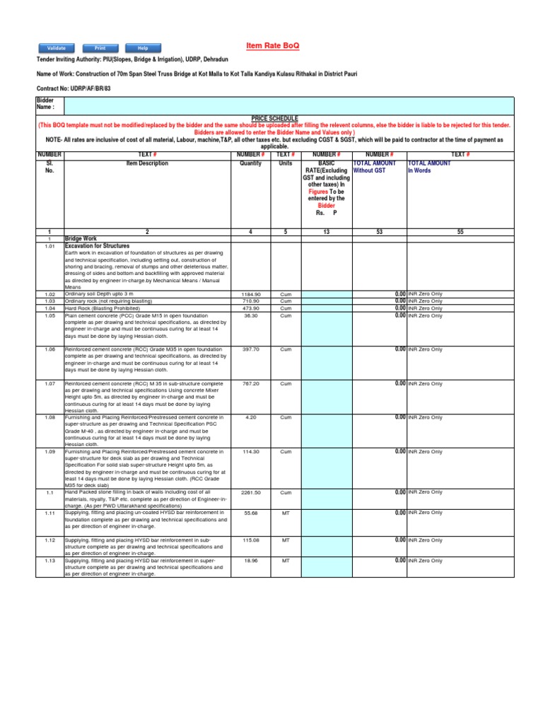 Item Rate Boq: Validate Print Help | Download Free PDF | Road Surface | Asphalt