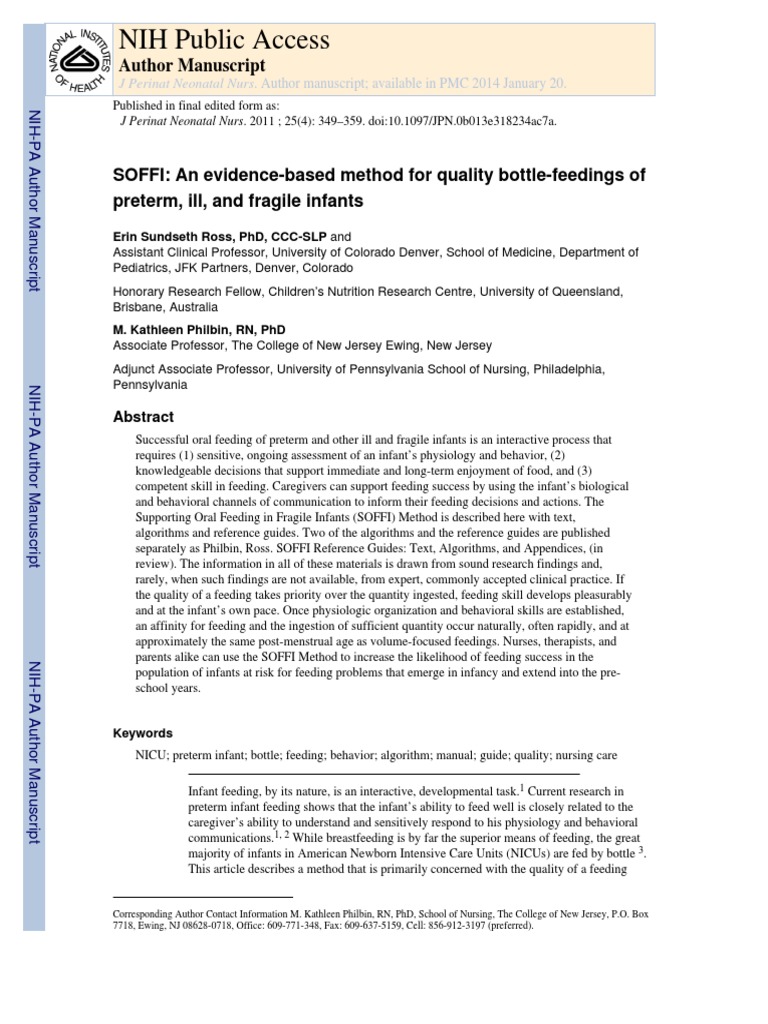 SOFFI An Evidence-Based Method For Quality Bottle-Feedings of Preterm ...