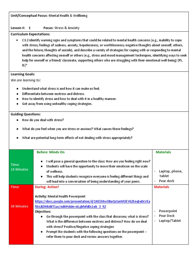 Ppl1o - Mental Health Lesson | PDF | Stress (Biology) | Mental Health