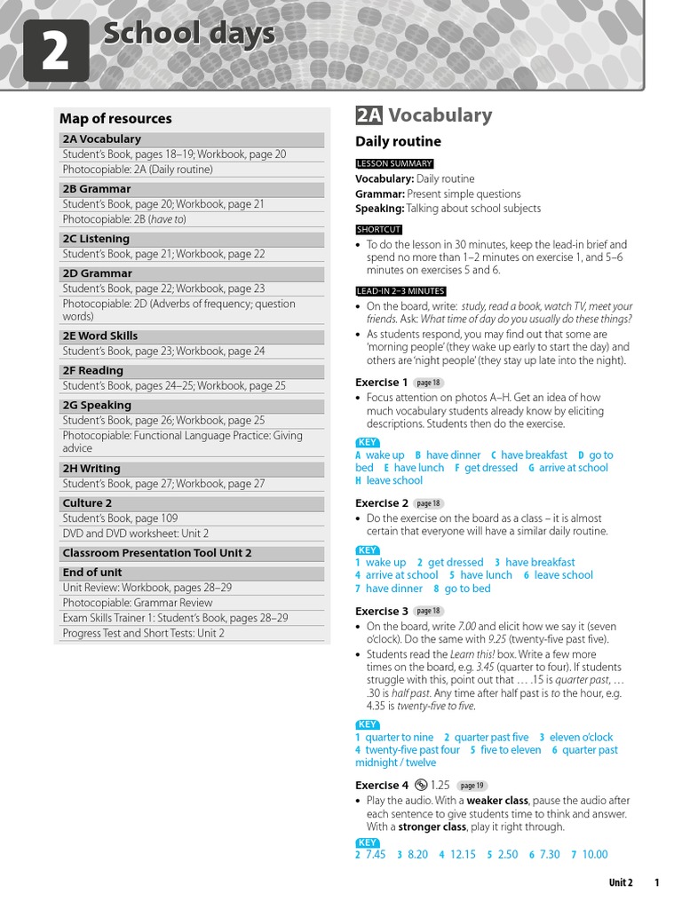 Vocabulary: Daily Routine Map of Resources | PDF | Schools | Question
