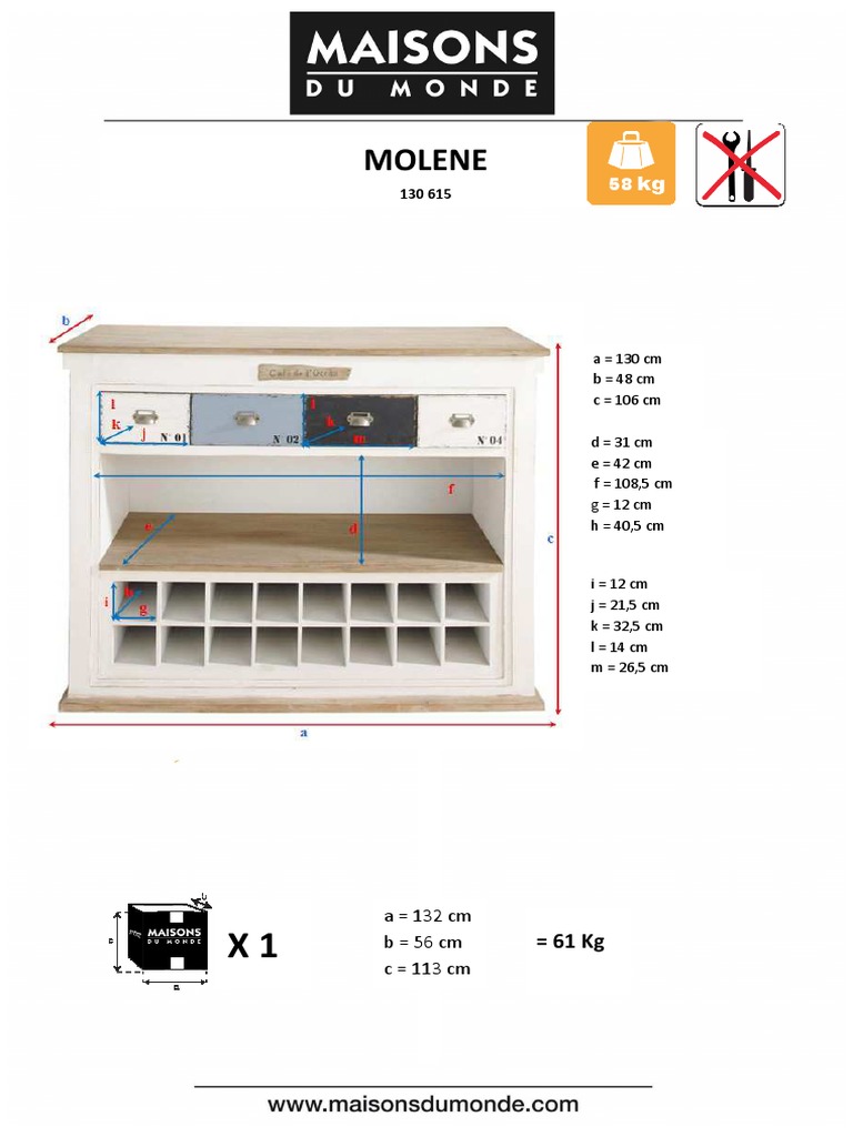 Meuble de Bar Avec Tiroirs en Bois Blanc Effet Vieilli L 129 CM Molene ...