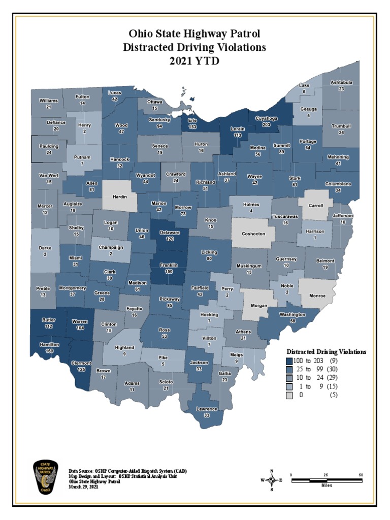 Ohio State Highway Patrol Distracted Driving Violations 2021 YTD | PDF