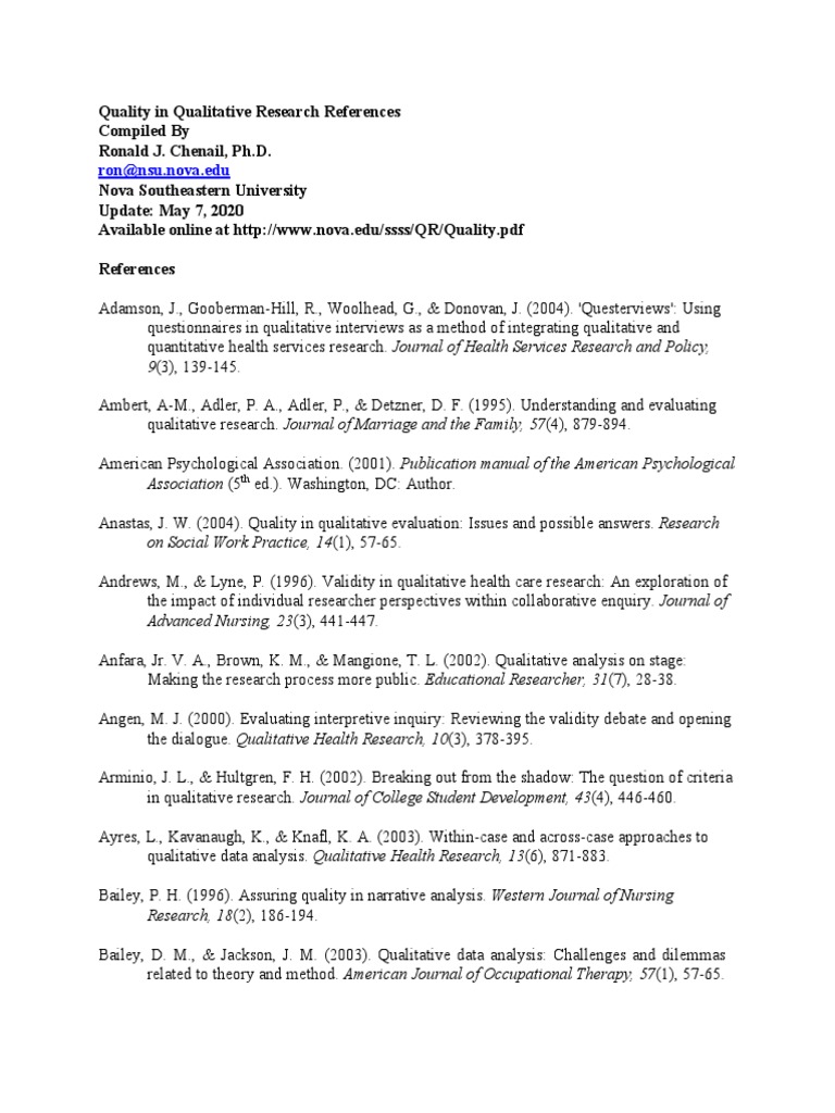 Quality in Qualitative Research References Wqwg05 | PDF | Qualitative ...