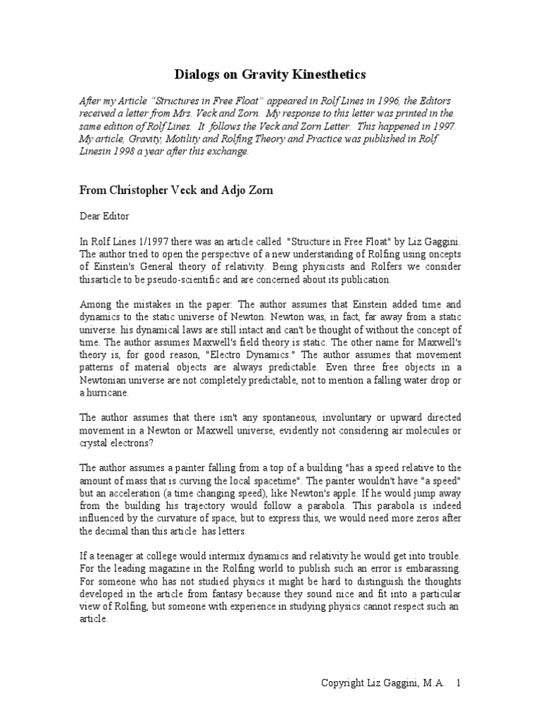 Dialogs On Gravity Kinesthetics: From Christopher Veck and Adjo Zorn ...