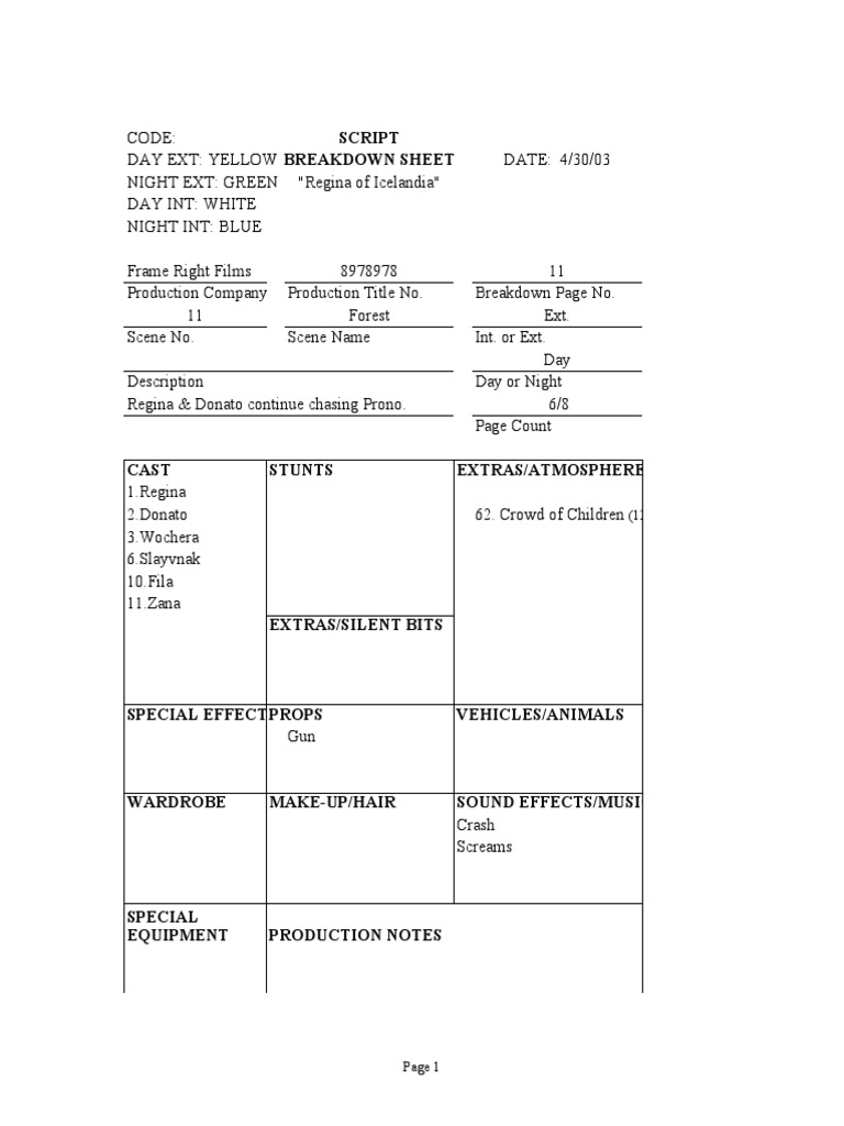 Example Breakdown Sheet | Pdf