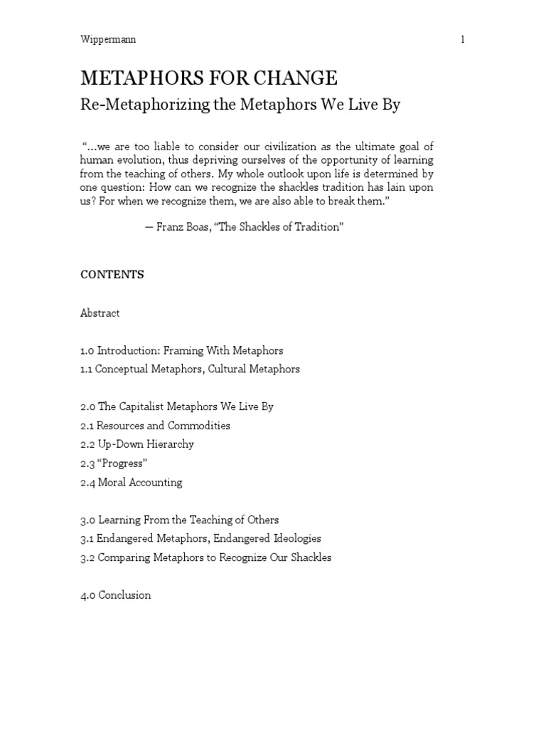 Metaphors For Change: Re-Metaphorizing The Metaphors We Live by | PDF ...