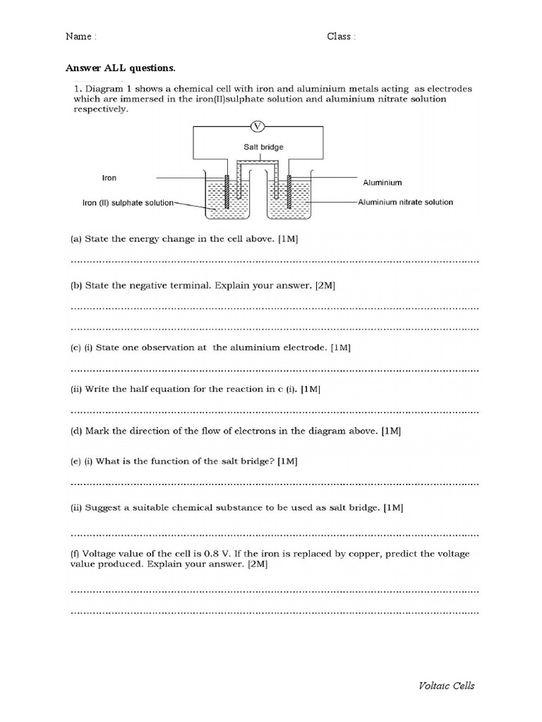 Wan Daniel - VOLTAIC CELL (Exercises) | PDF | Science & Mathematics