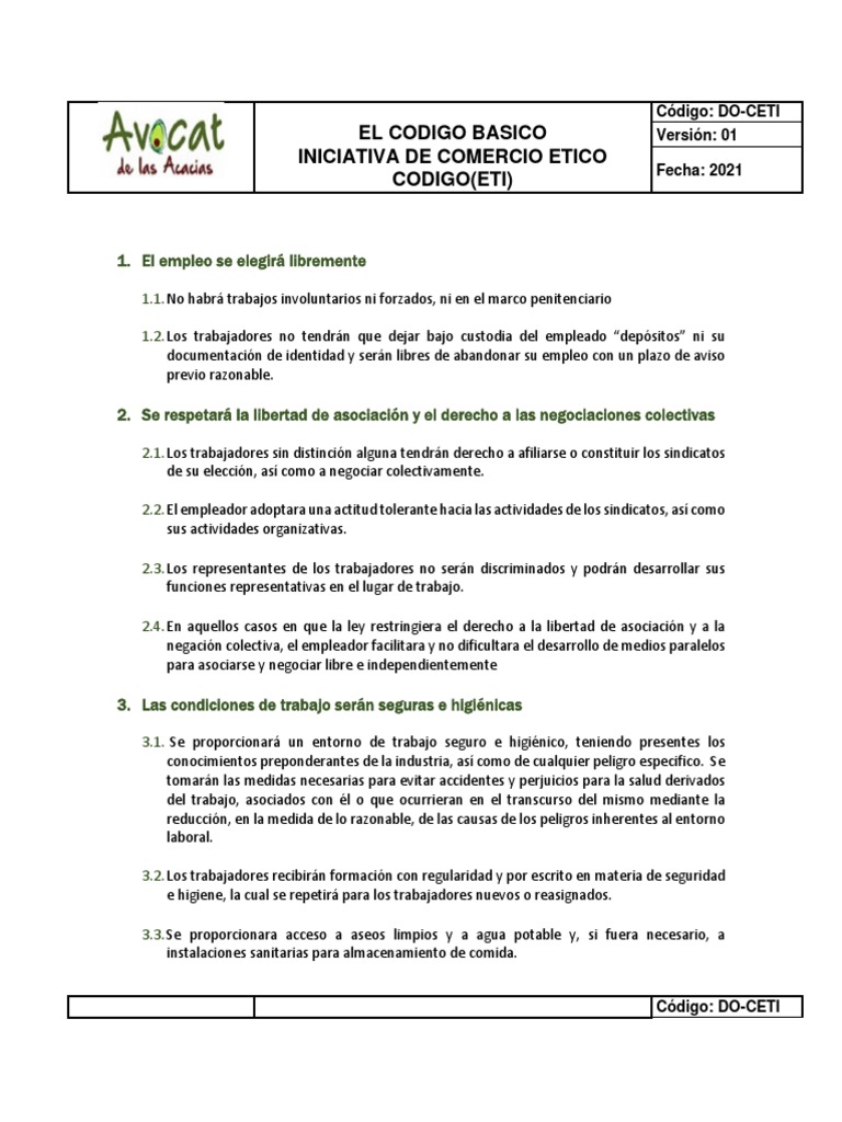 Código Básico de Comercio Ético ETI | PDF | Trabajo infantil | Salario