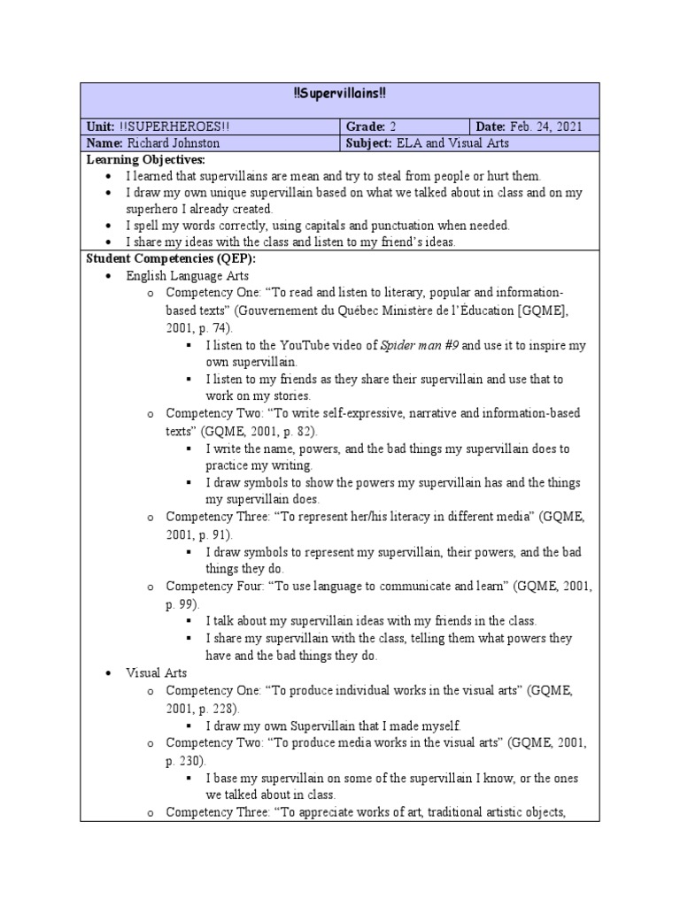 !!supervillains!! Unit: !!SUPERHEROES!! Grade: 2 Date: Feb. 24, 2021 ...