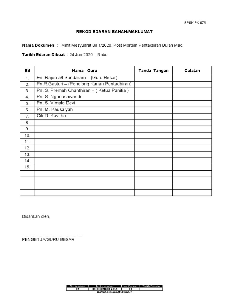 Borang Pk 07 4 Rekod Edaran