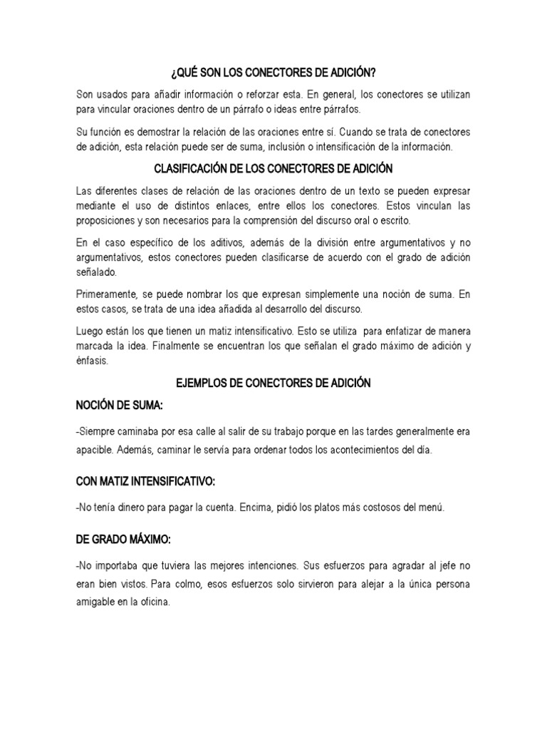 Qué Son Los Conectores de Adición | PDF