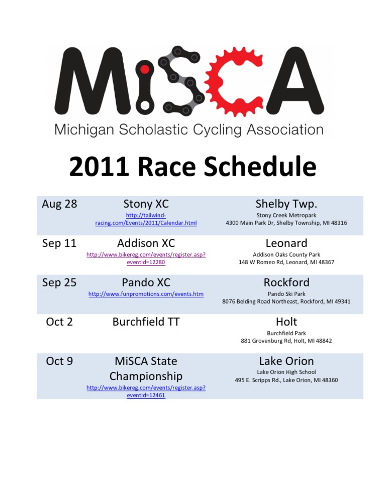 MiSCA 2011 Race Schedule | PDF