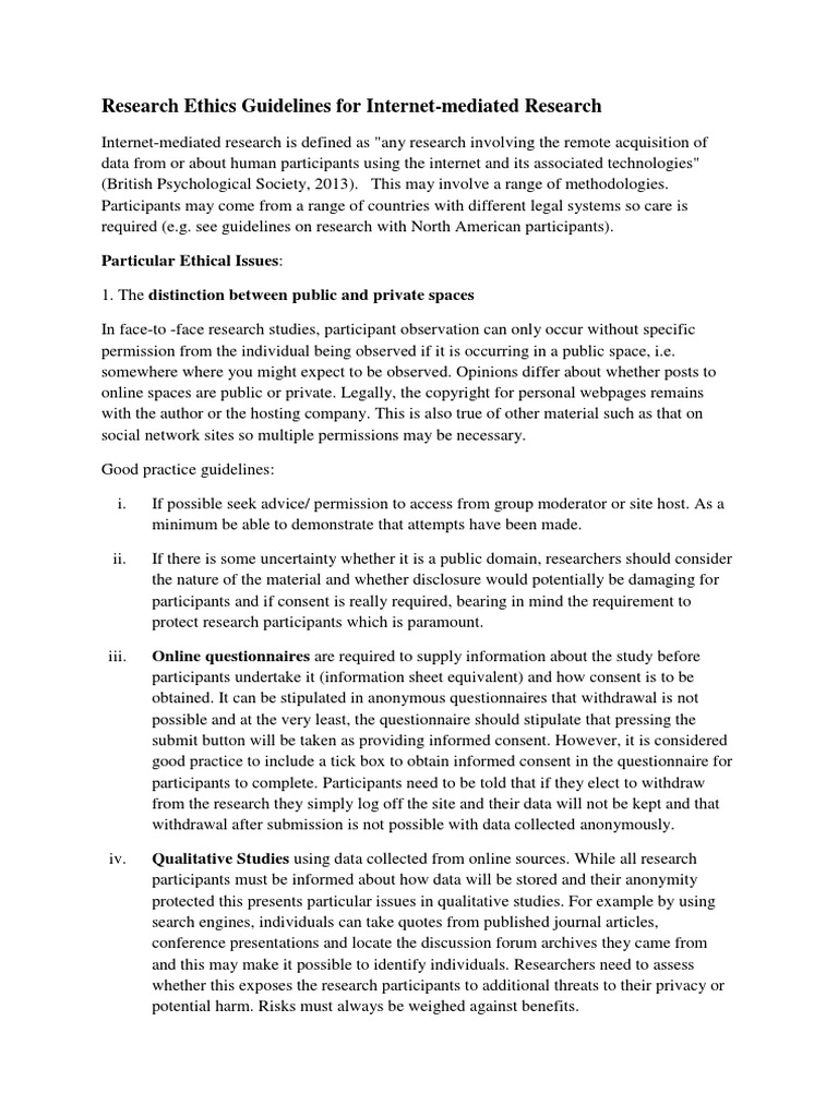 Research Ethics Guidelines For Internet Mediated Research | PDF ...