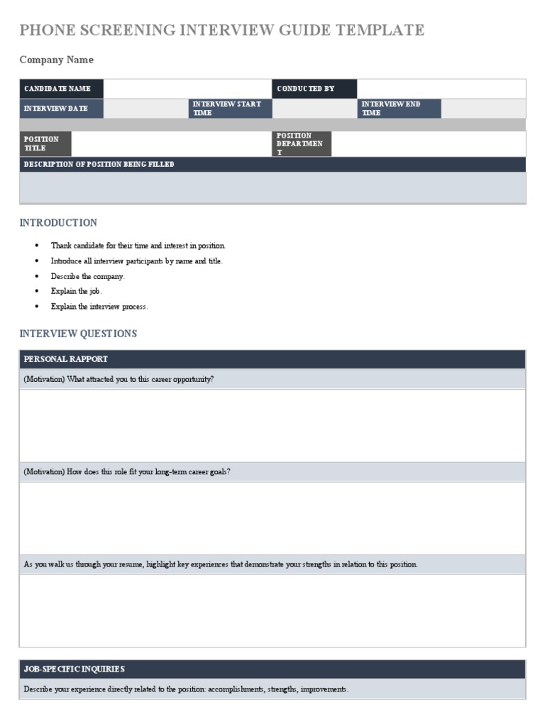 Phone Screening Interview Guide Template: Company Name | PDF ...