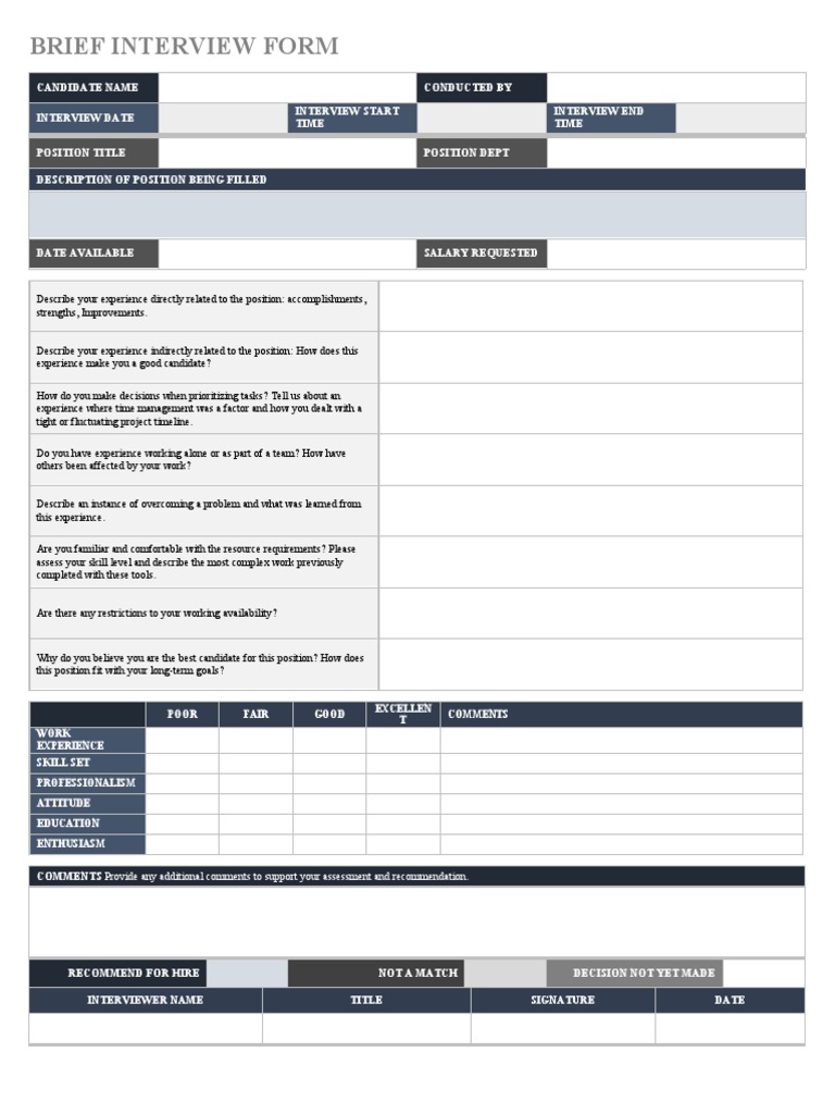 Brief Inteview Form | PDF | Career & Growth