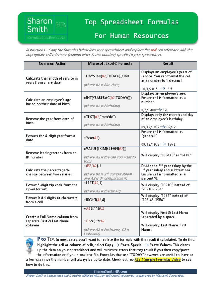 Spreadsheet Formulas For HR | PDF | Spreadsheet | Microsoft Excel