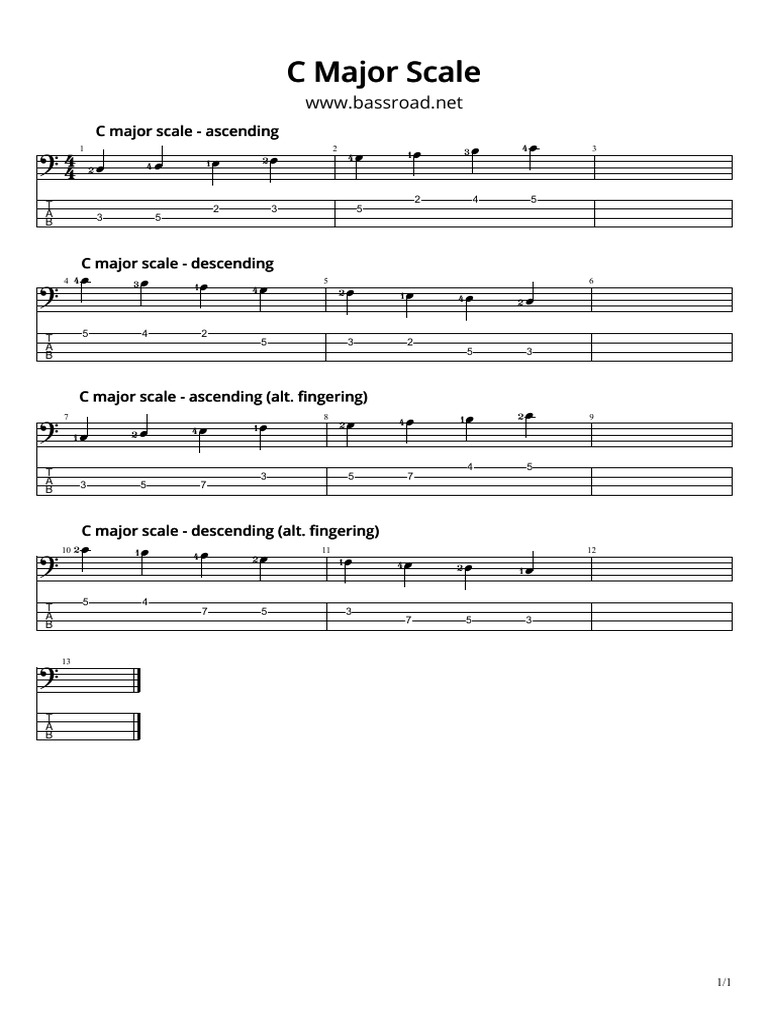 C Major Scale Patterns Tab PDF | PDF
