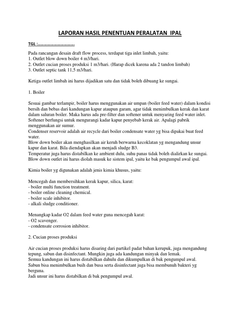 Laporan Hasil Penentuan Peralatan Ipal | PDF