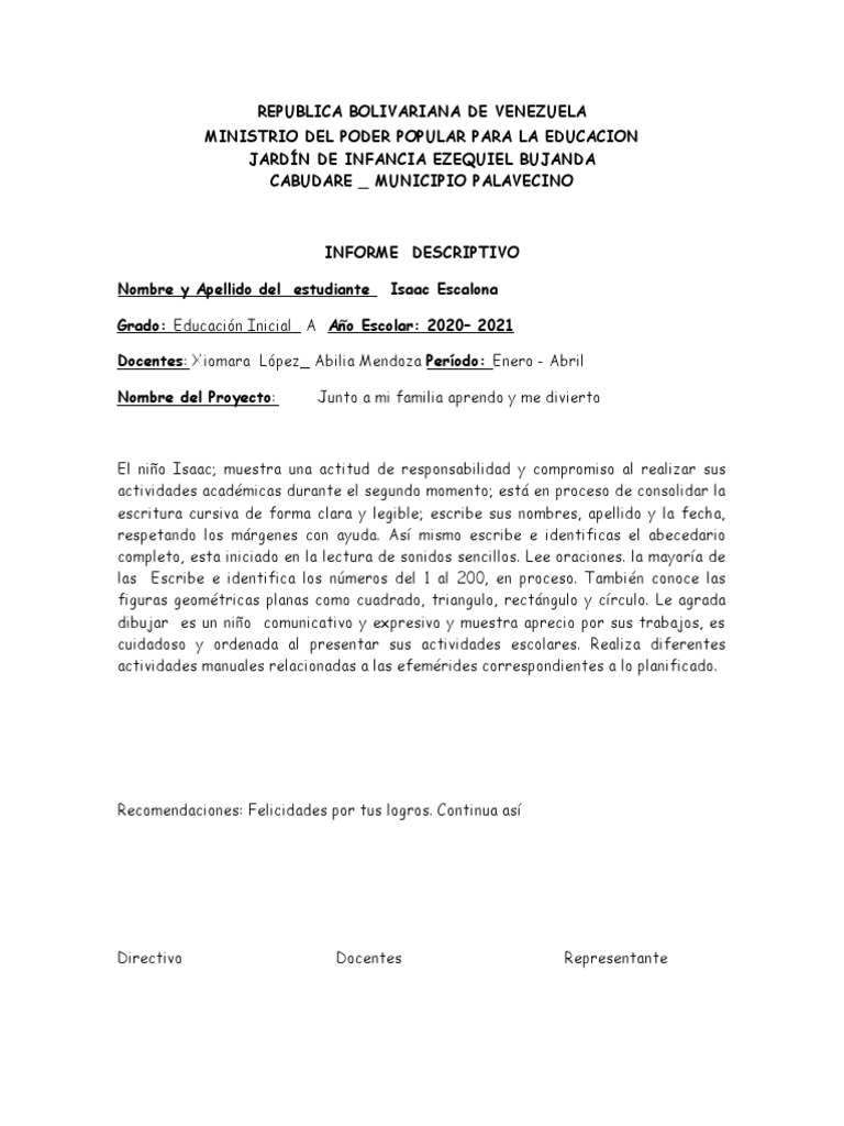 Modelo Boletin de Niños | PDF