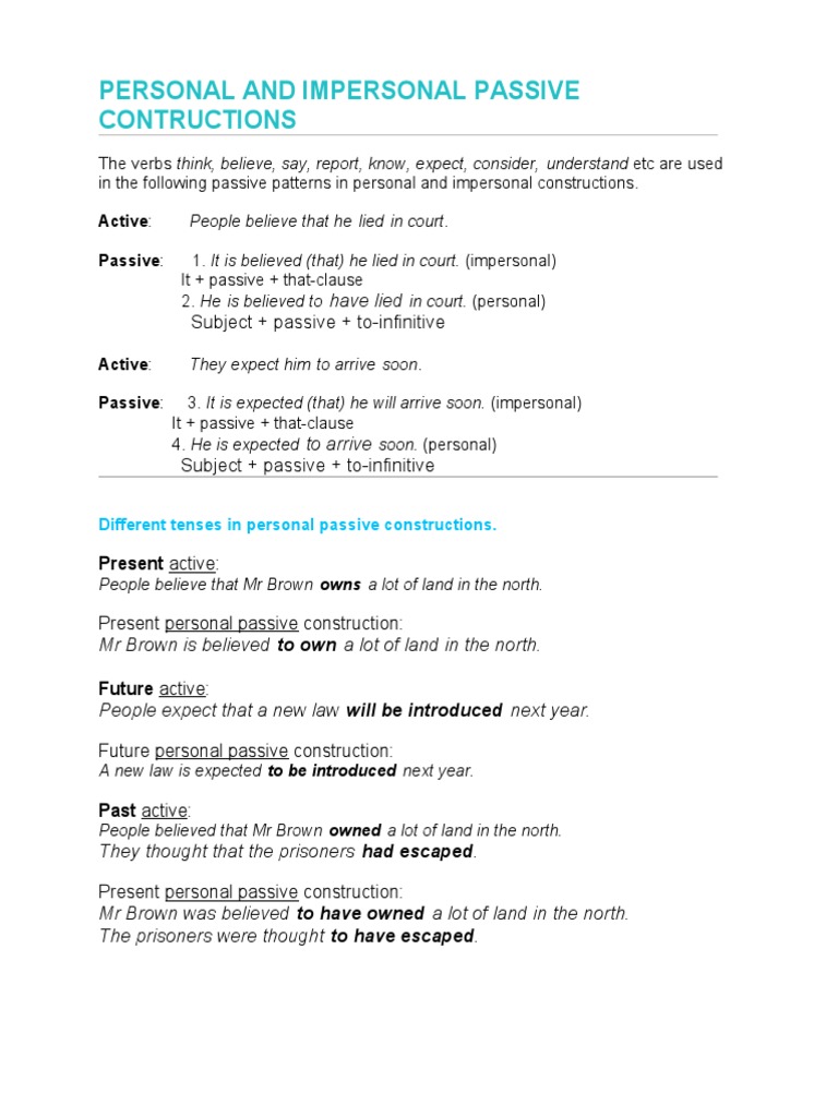 Personal and Impersonal Passive Constructions | PDF | Linguistic ...