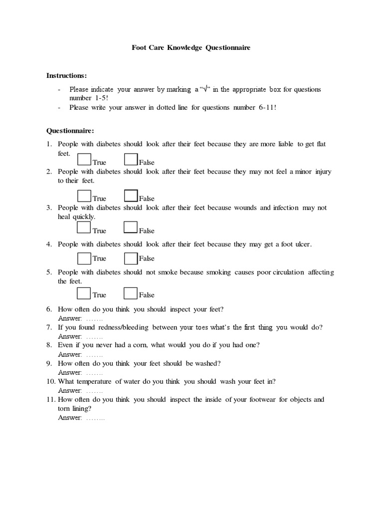 Foot Care Knowledge Questionnaire | PDF