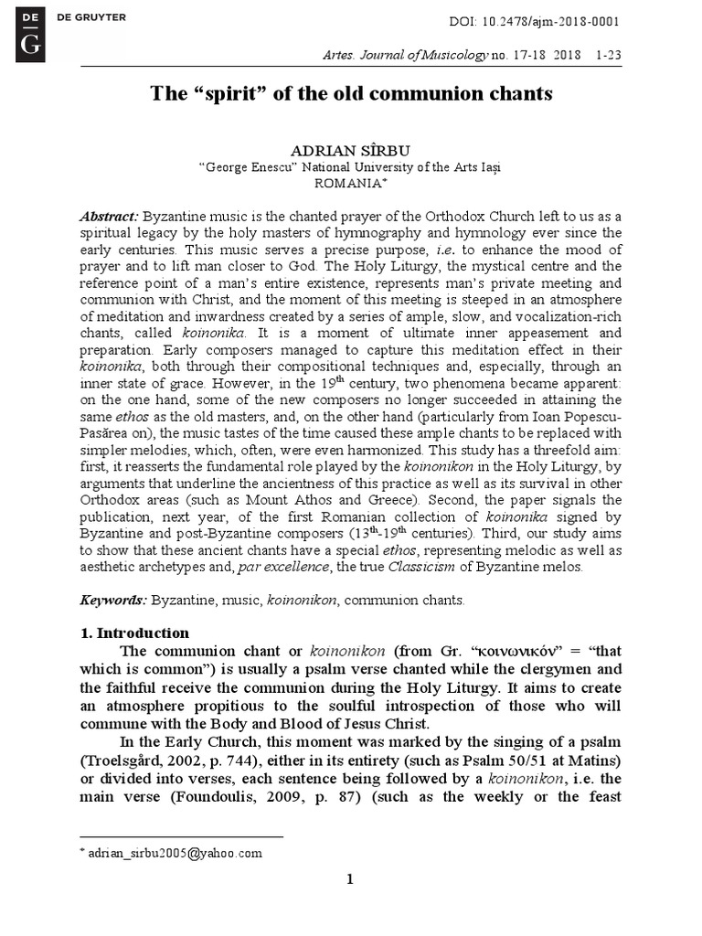 Sirbu (2018) The "Spirit" of The Old Communion Chants | PDF | Eucharist ...