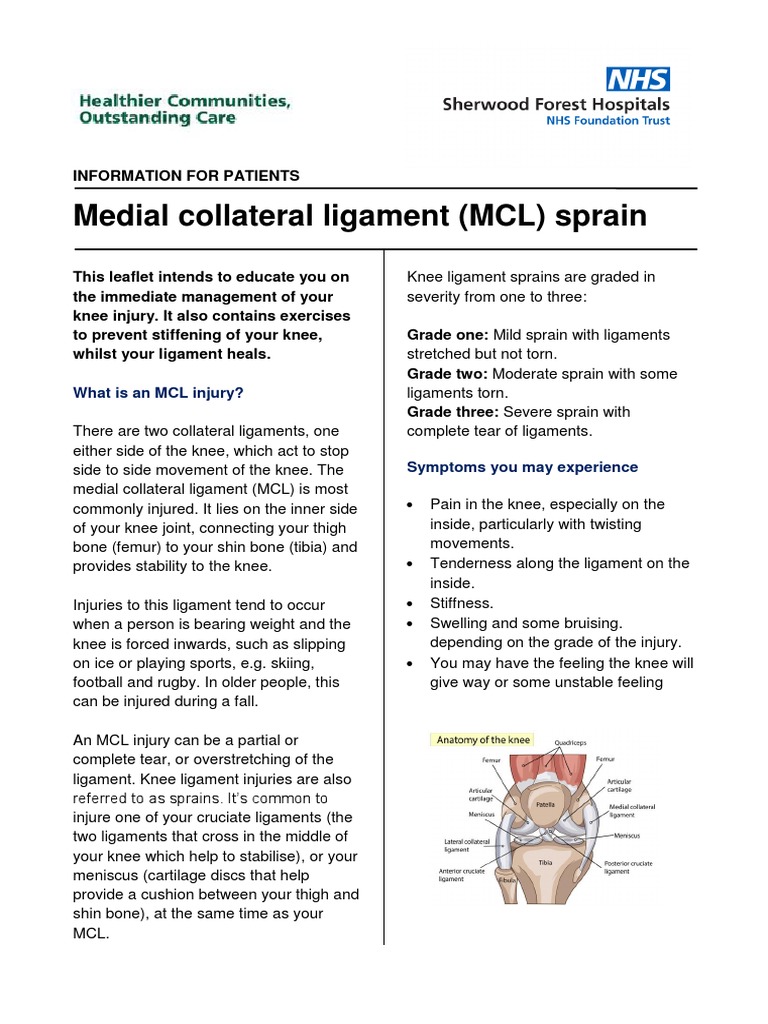 Medial Collateral Ligament (MCL) Sprain: What Is An MCL Injury? | PDF ...
