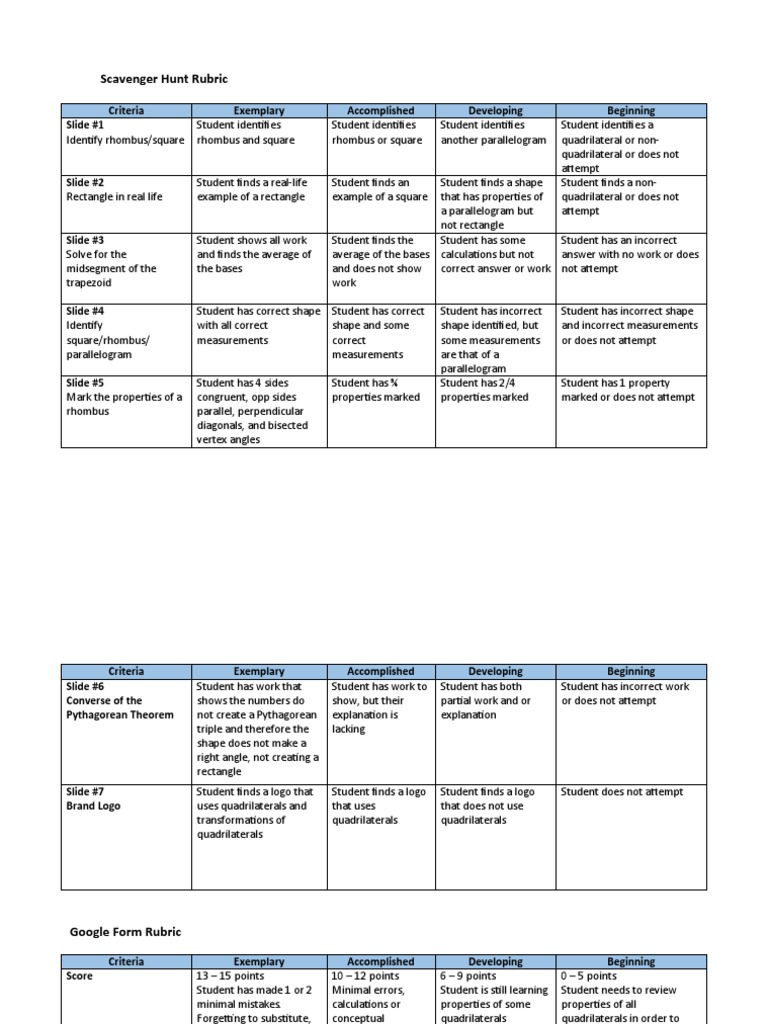 Rubric | PDF | Rectangle | Euclidean Geometry