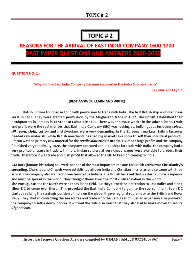 Past Paper Questions and Answers 2000-2020: Topic # 2 | PDF | East ...