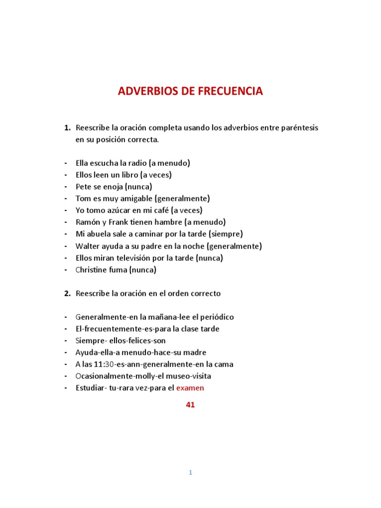 Adverbios de Frecuencia | PDF | Lingüística | Gramática