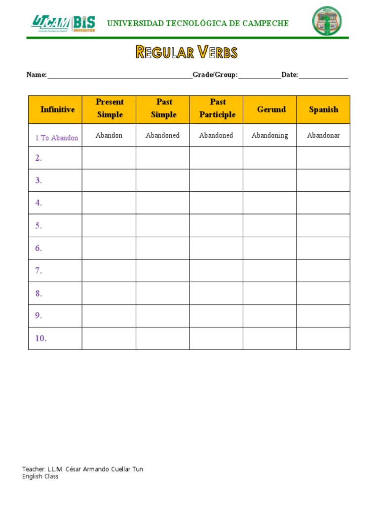 Verbs Conjugation Template BIS - 2020 | PDF