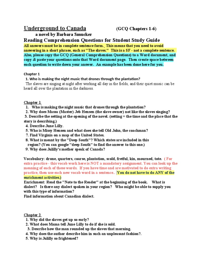 Underground to Canada Study Guide | PDF | Slavery | Languages